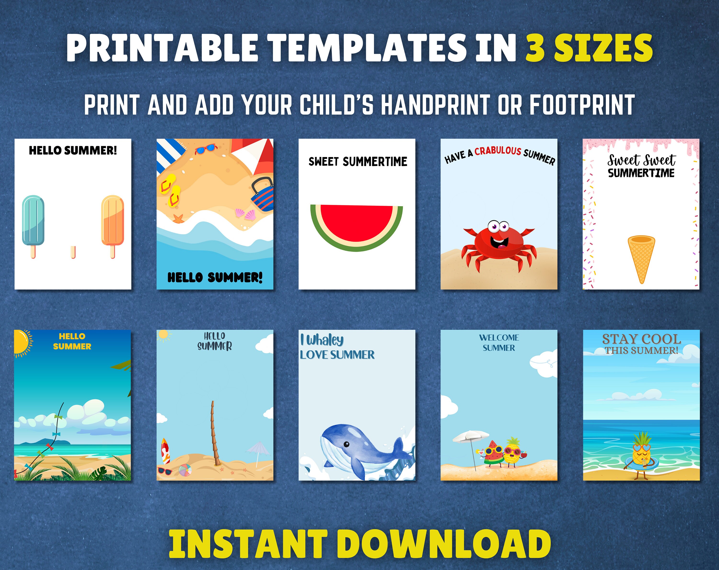 Summer Handprint and Footprint Craft Bundle 10 Printable DIY Summer ...