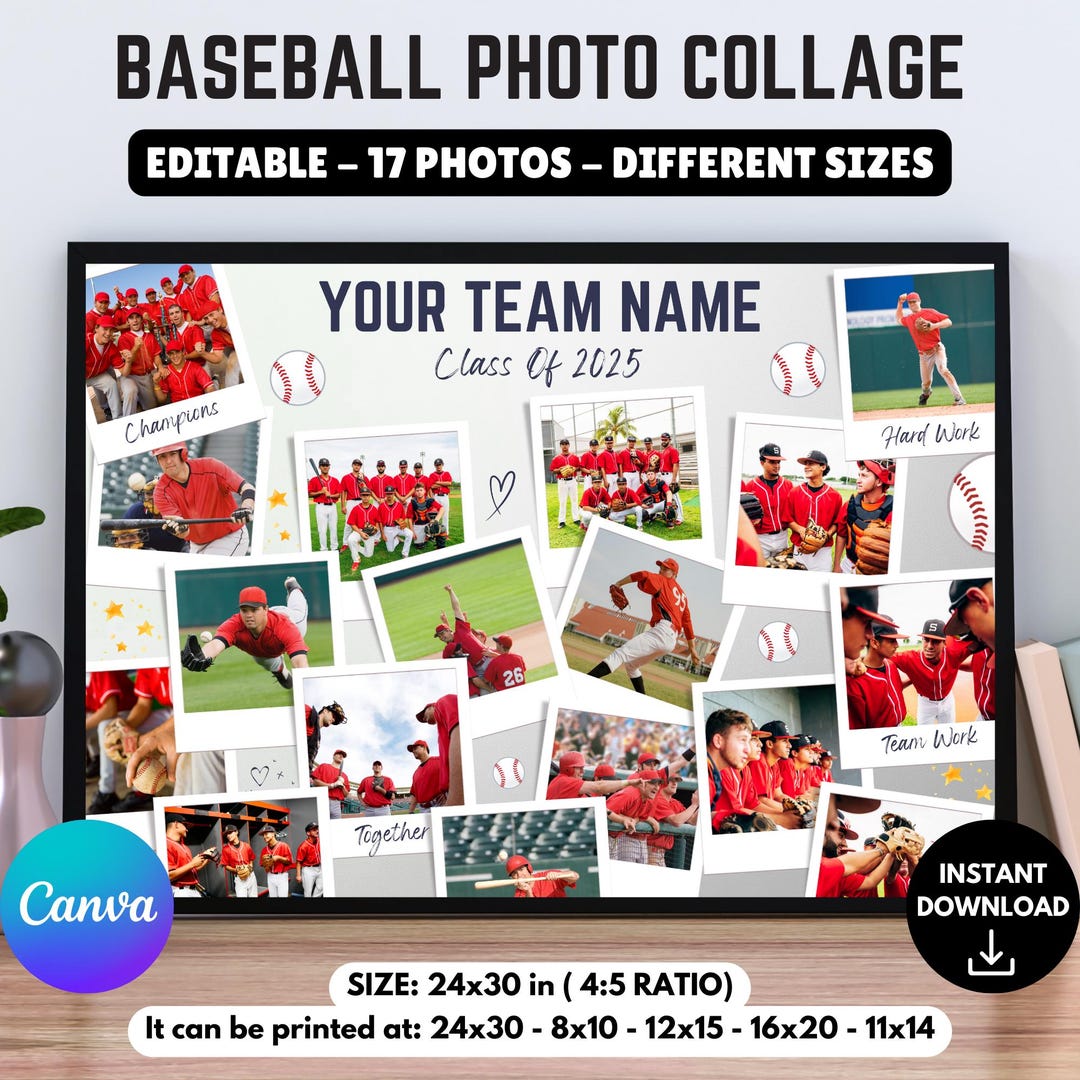 Baseball Photo Collage Frame for Wall, School Team Class 2025 Custom ...