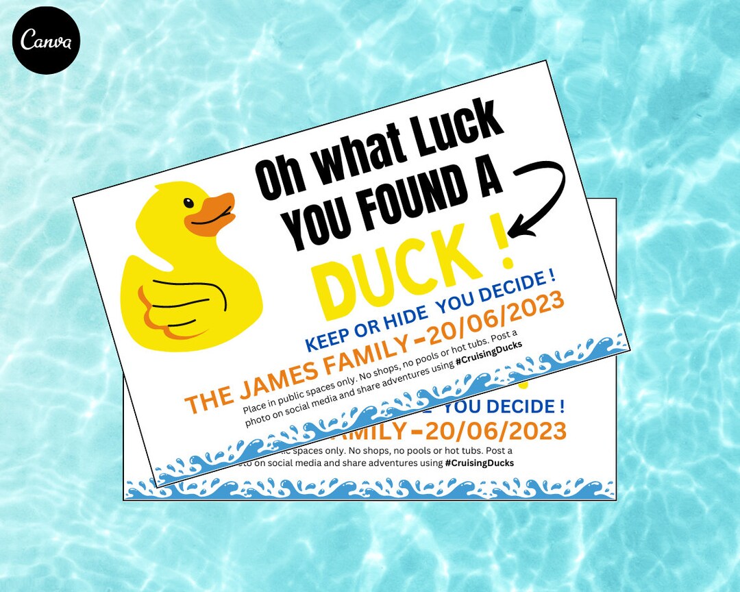 Editable Duck Cruising Ducks Tag You Found a Duck Template Gift for ...
