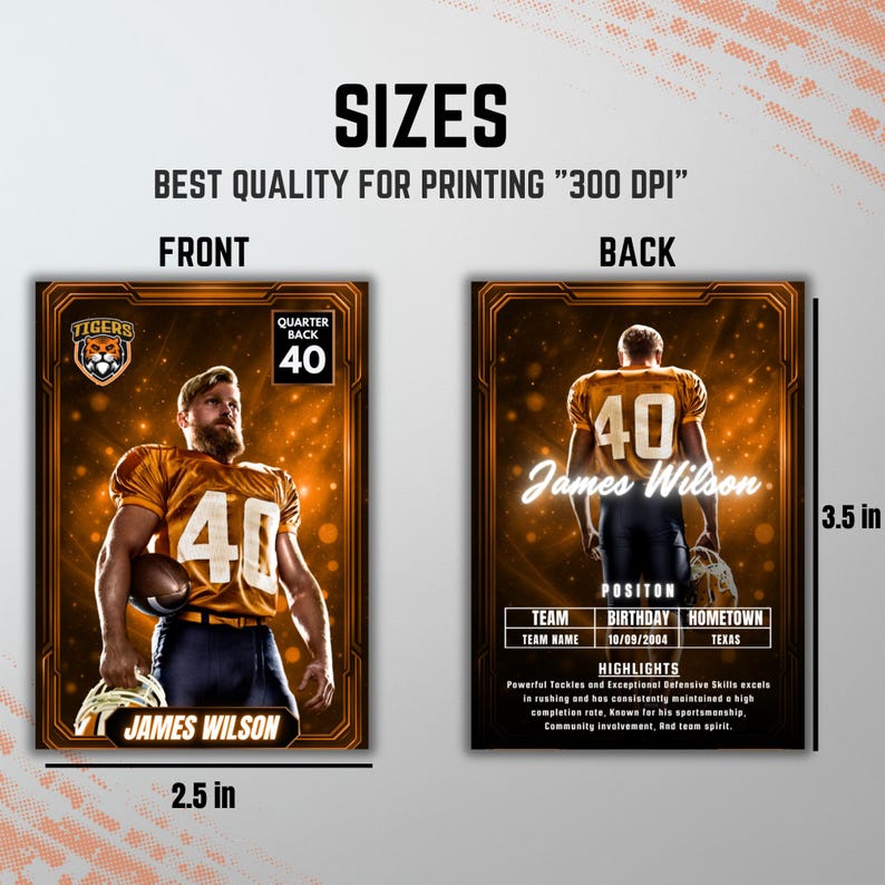 Trading Card Football Template DIY Sport Cards Printable Customizable ...