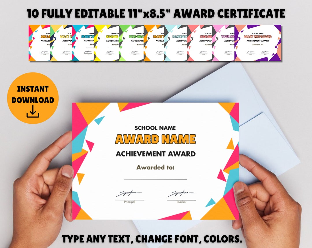 Editable Classroom Award Certificate Canva Template Bundle Printable ...