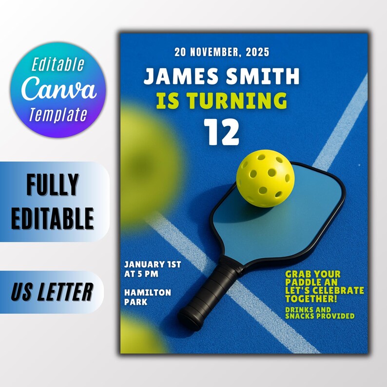 Editable Pickleball Party Birthday Invitation Custom Invite Digital ...