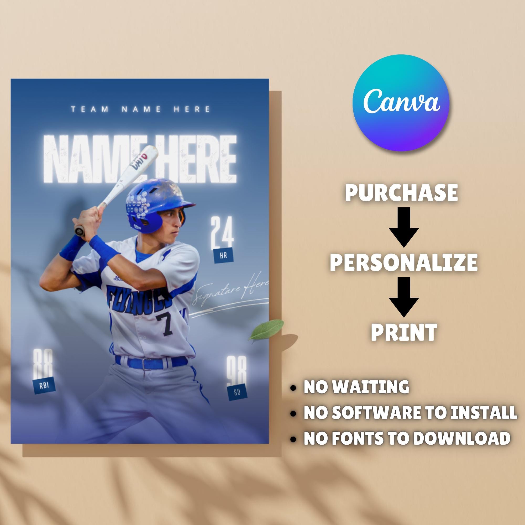 Baseball Poster Canva Template Editable Baseball School Team Gifts ...