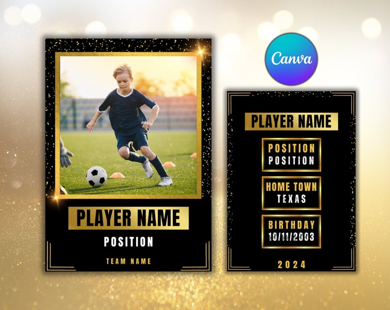 Editable Soccer Trading Cards Template Personalized DIY Golden Sport ...