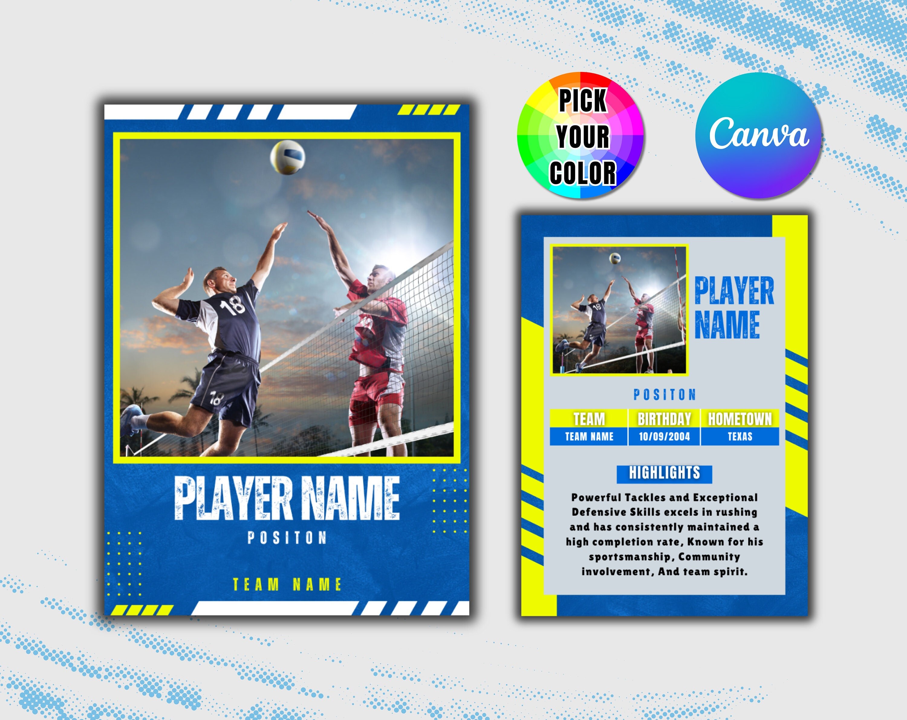 Editable Volleyball Trading Cards Template Personalized DIY Sport Card ...