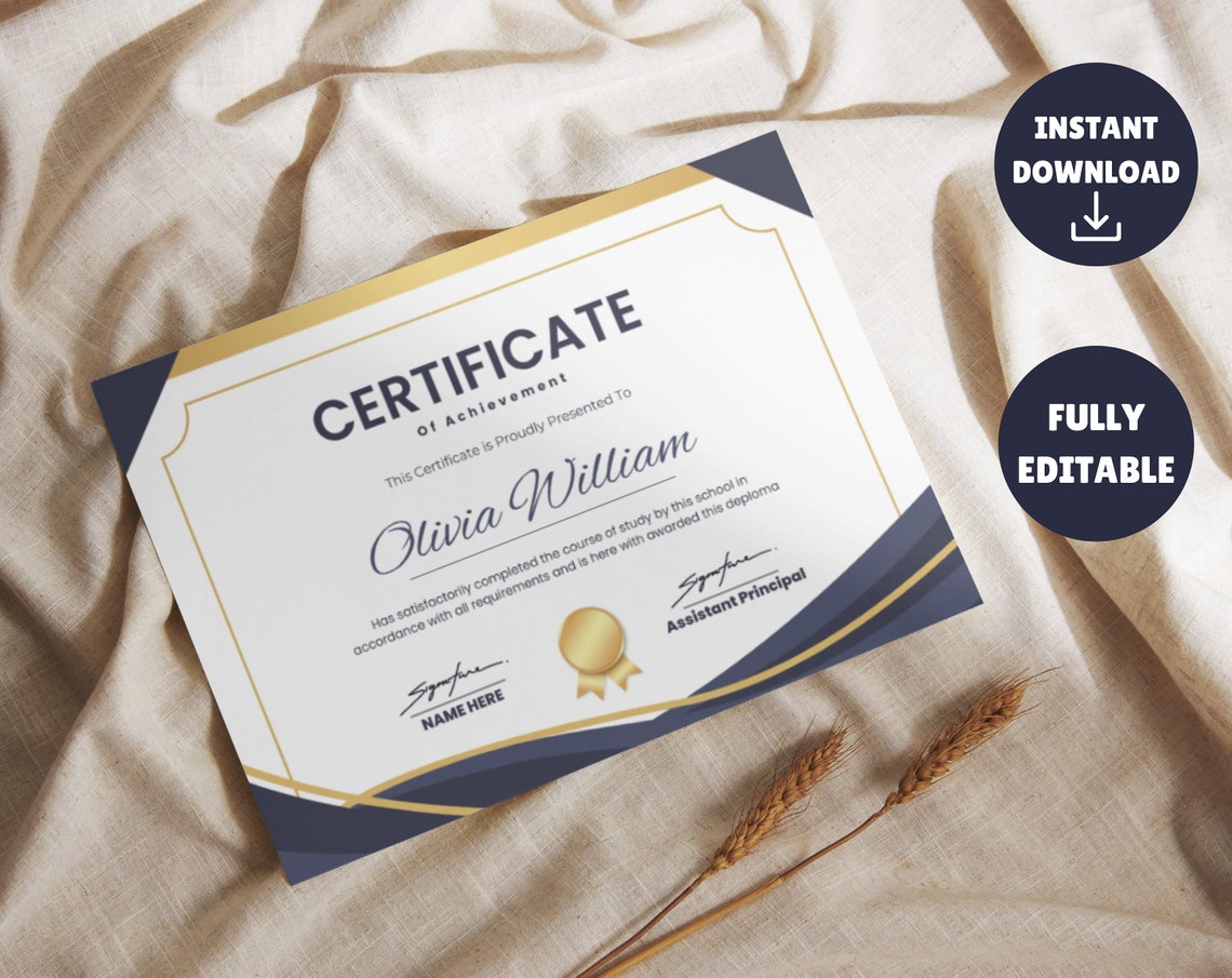 Editable Certificate of Achievement Template, Homeschool Graduation ...
