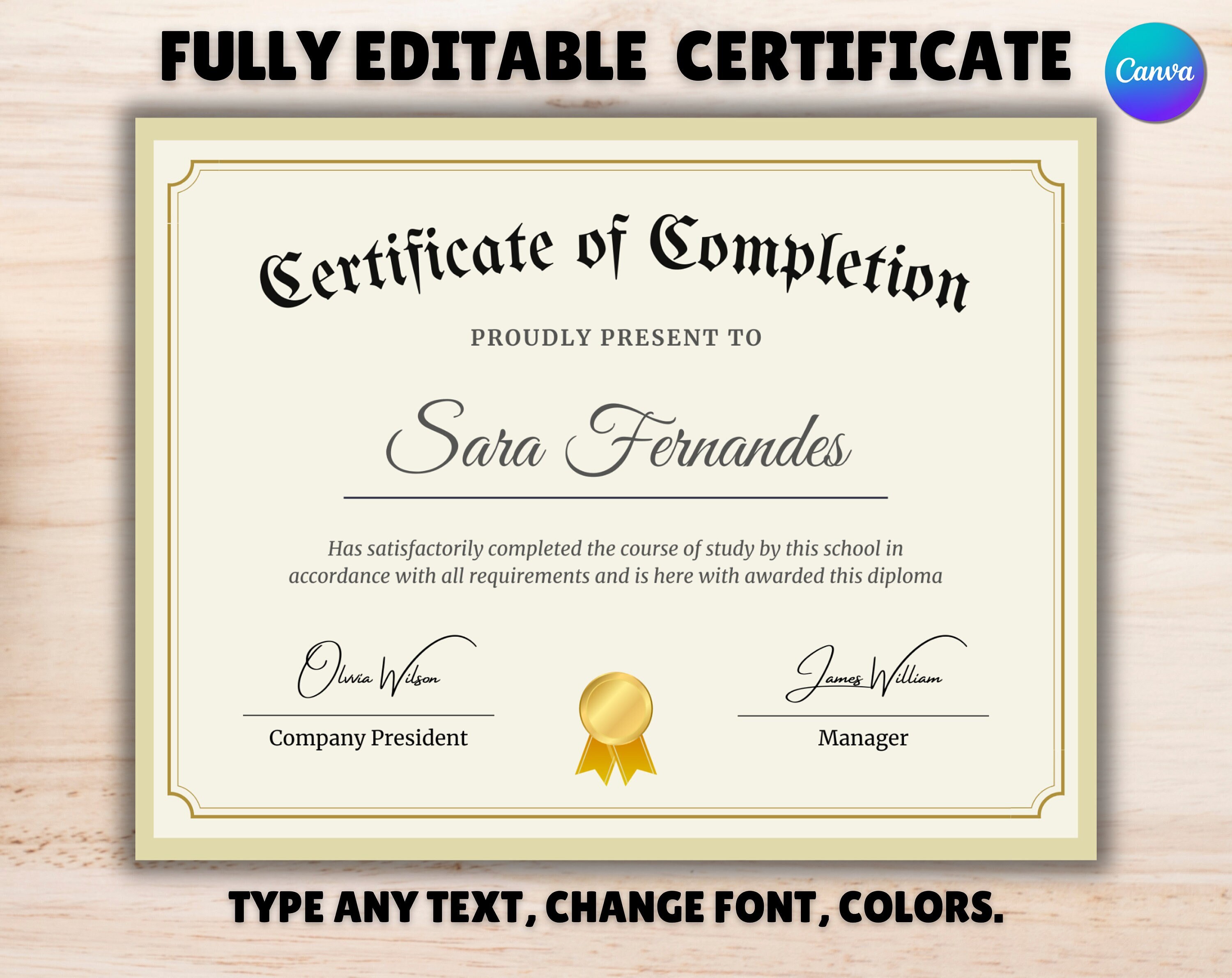 Certificate of Completion, Editable Template General Education School ...