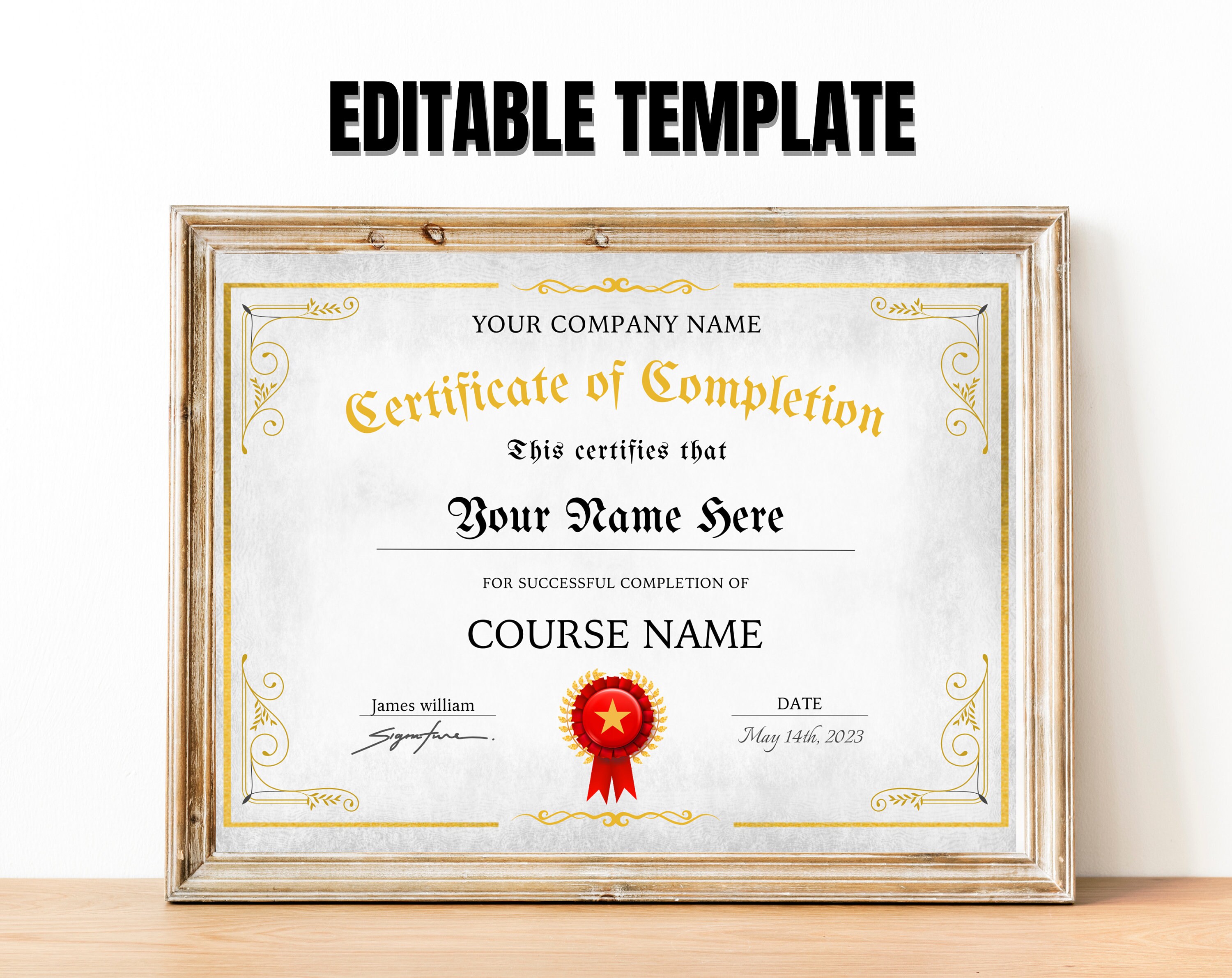 Editable Certificate of Completion Templategold Border - Etsy