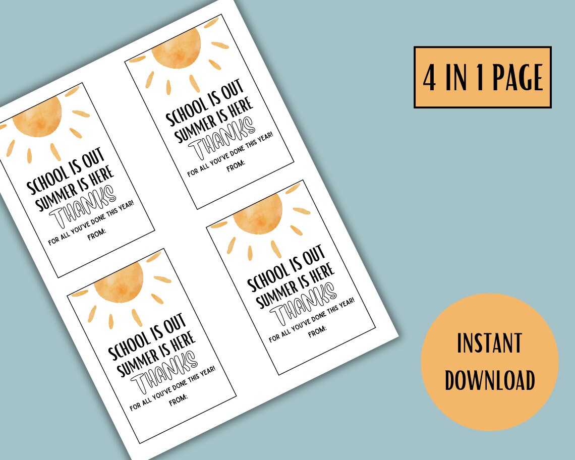 Summer Teacher Appreciation Gift Tag Teacher Sunshine Thank You Tags ...