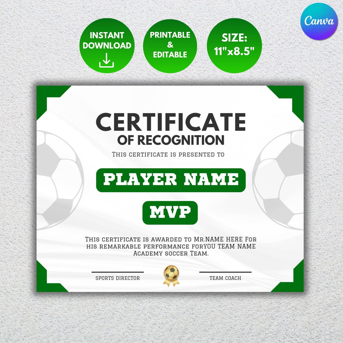 Editable Soccer Certificate Award Printable Soccer End of Season Award ...