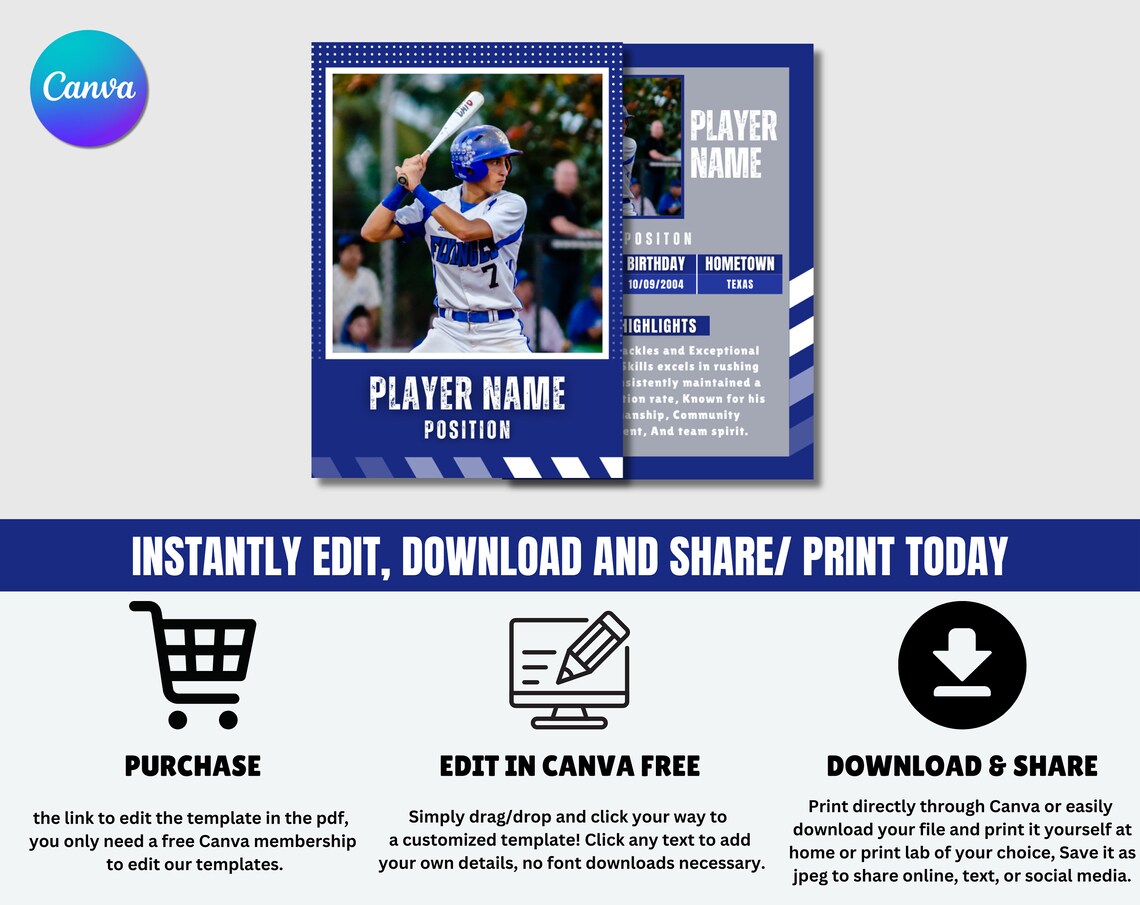 Baseball Trading Cards Template, Customizable Diy Sports Card