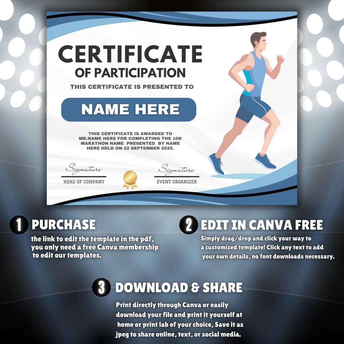 Editable Marathon Running Award Certificate Custom Printable ...