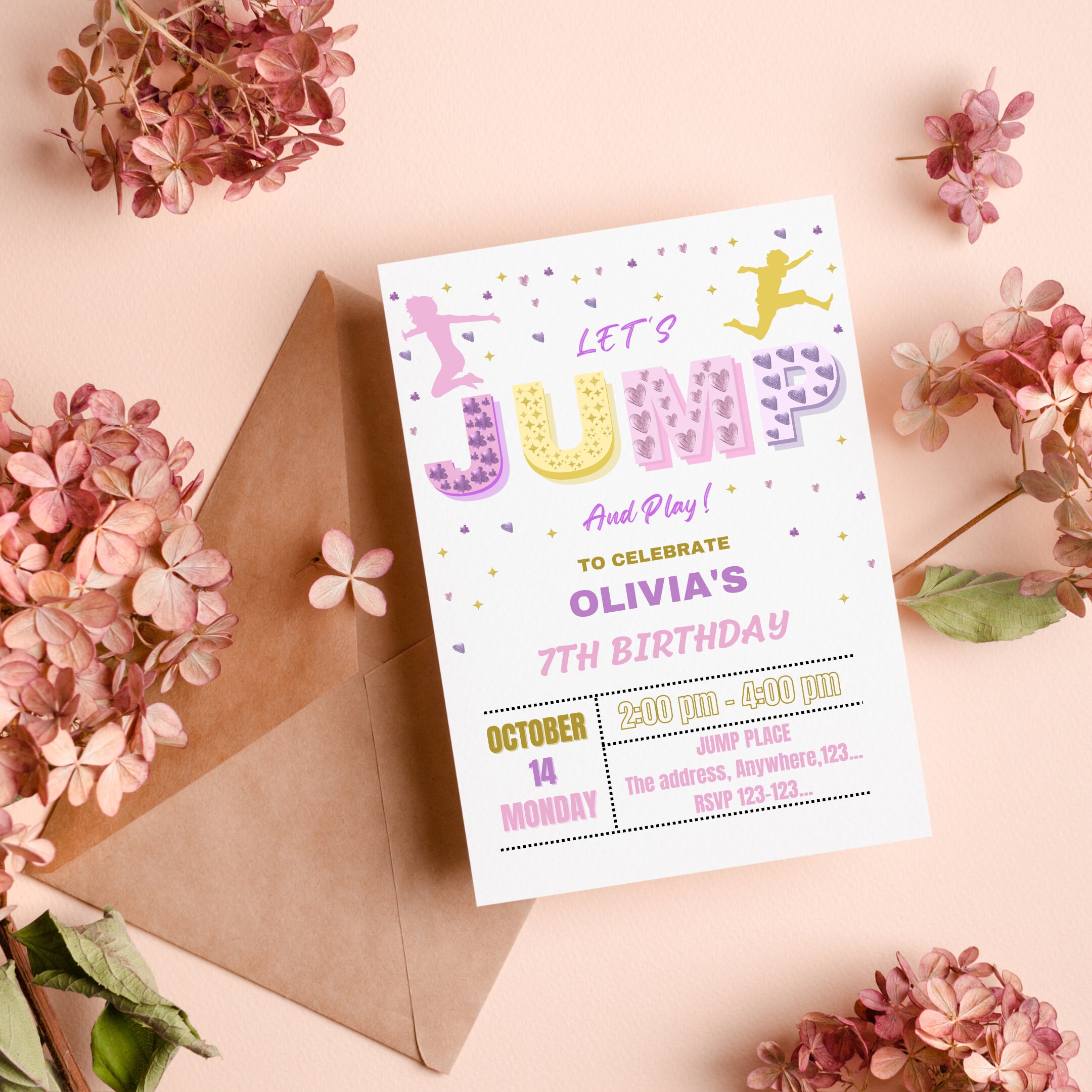 Editable Jump Birthday Invitation Trampoline Invite Party Bounce Jump ...