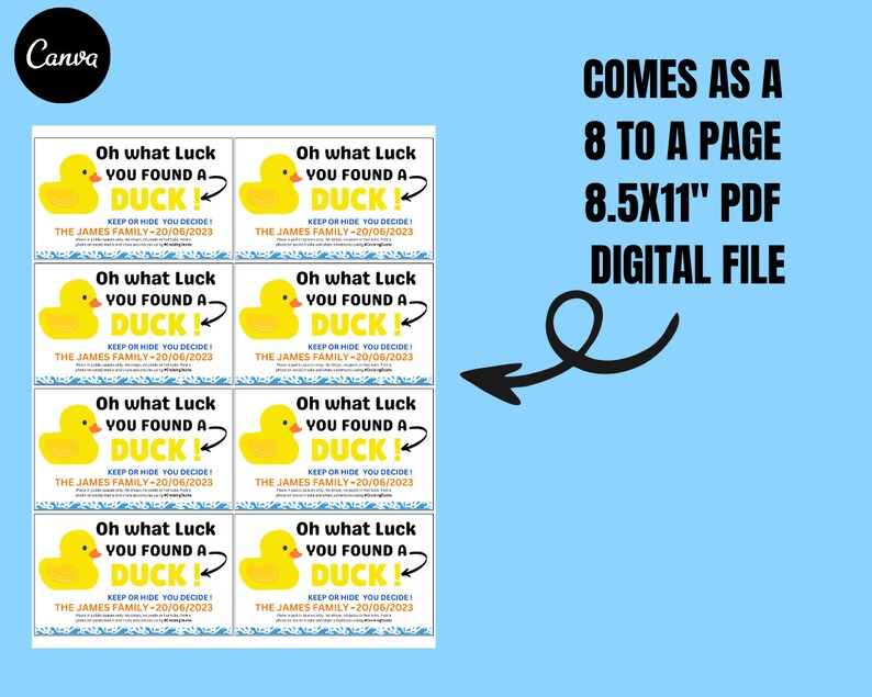 Editable Duck Cruising Ducks Tag You Found a Duck Template Gift for ...