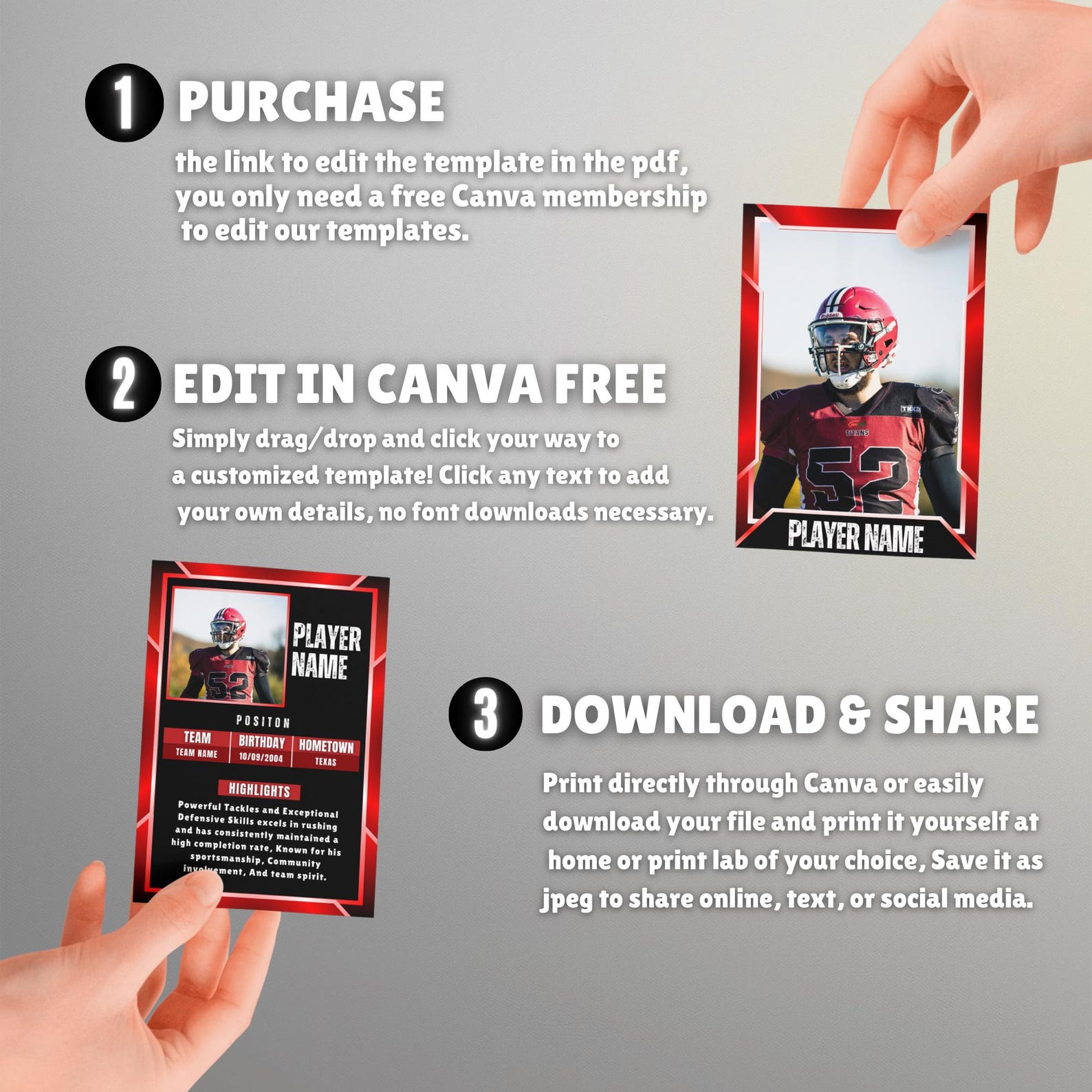 Football Trading Cards Template Personalized DIY Sport Card ...