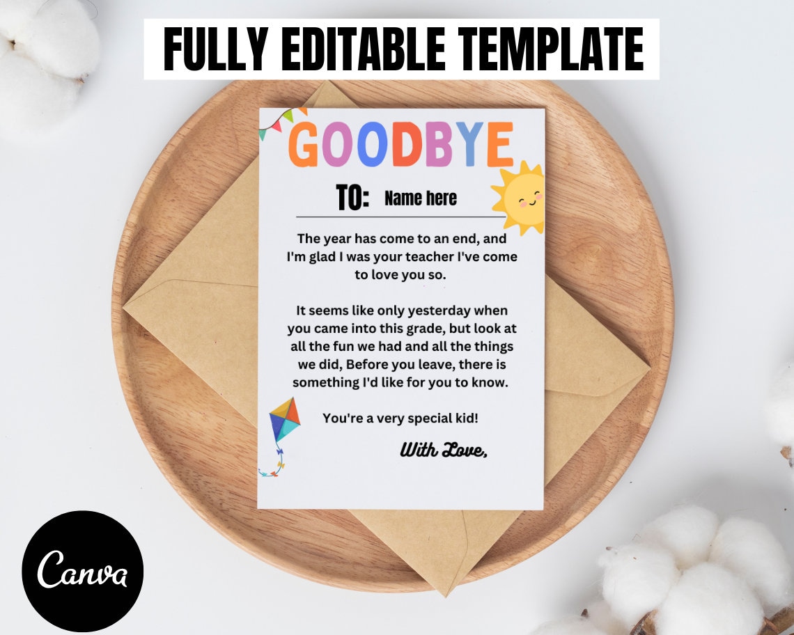 Editable Teacher Goodbye Letter to Kids Template, End of School Letter ...