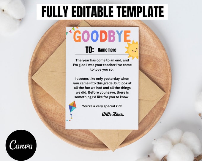 Teacher Team Goodbye Letter to Kids, Teacher End of School Letter ...