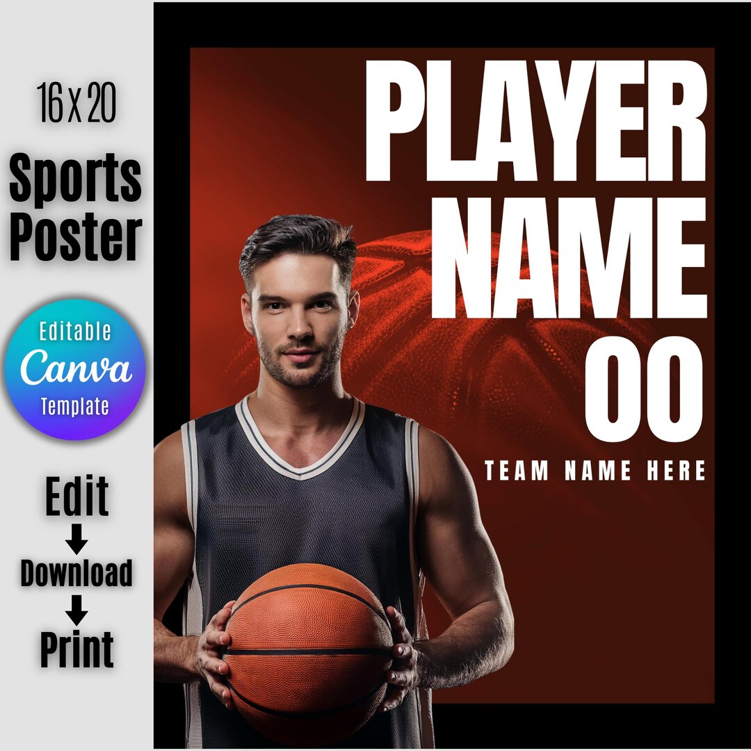 Basketball Poster Canva Template Editable Printable Basketball Gifts ...