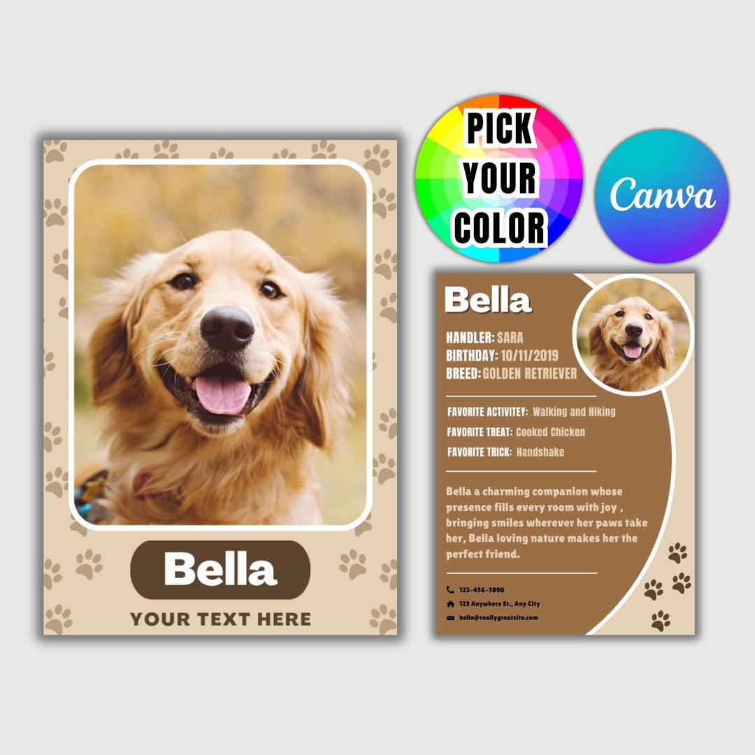 Custom Dog Trading Card Template, Editable Pet Card Canva Template ...