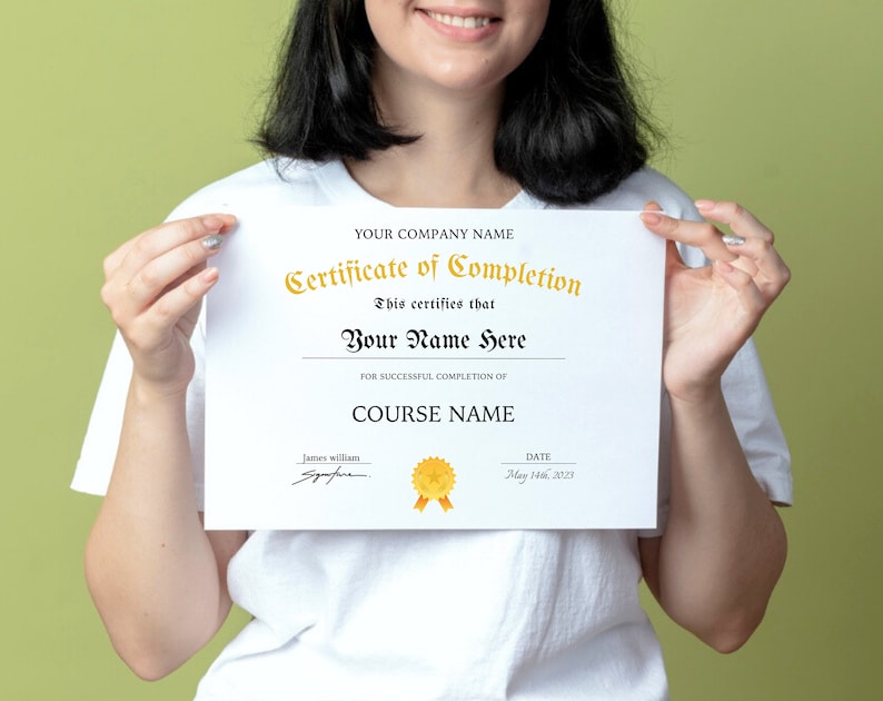 Printable Certificate of Completion Template, Editable Canva Award (US ...