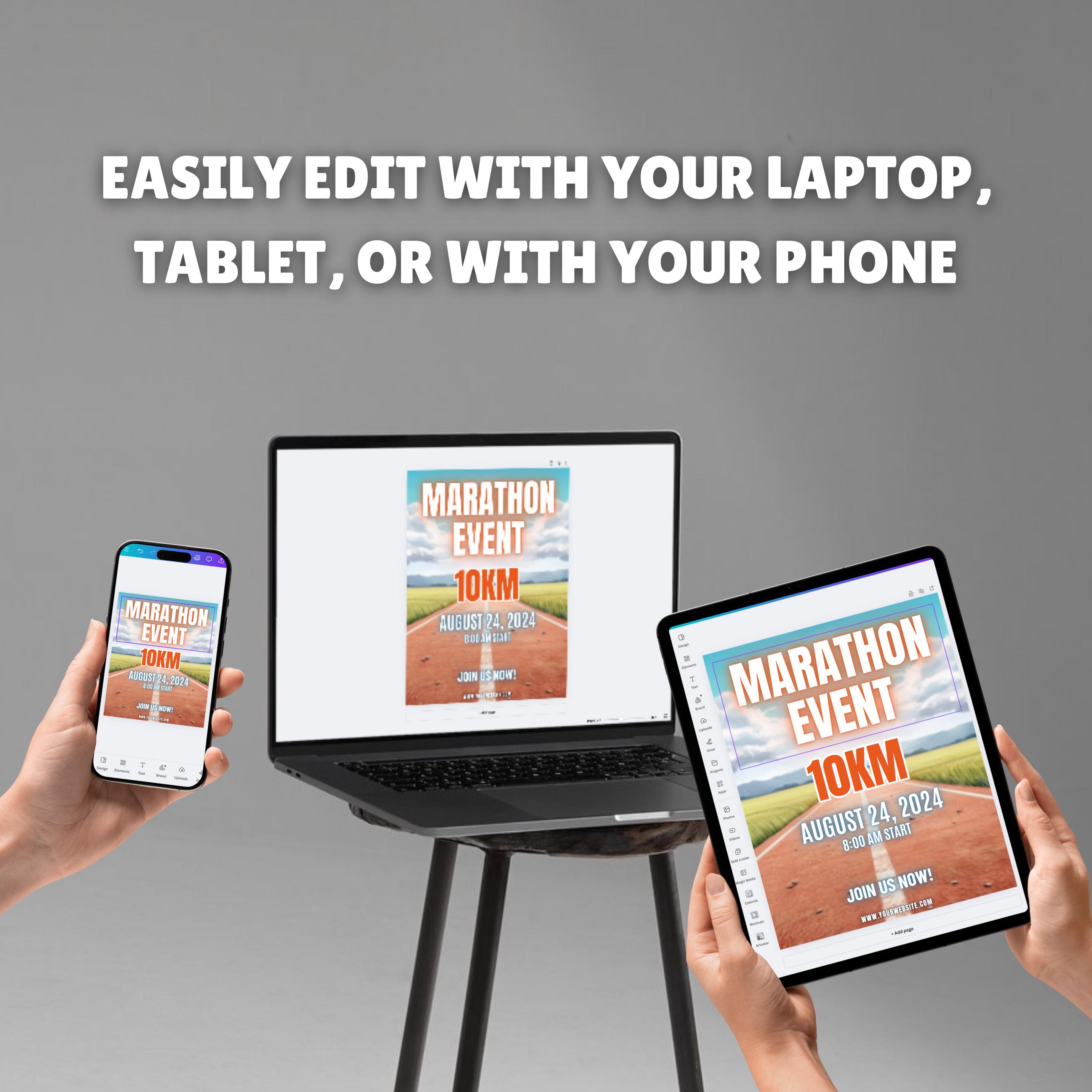 Marathon Running Poster Template DIY Sport Poster Printable ...