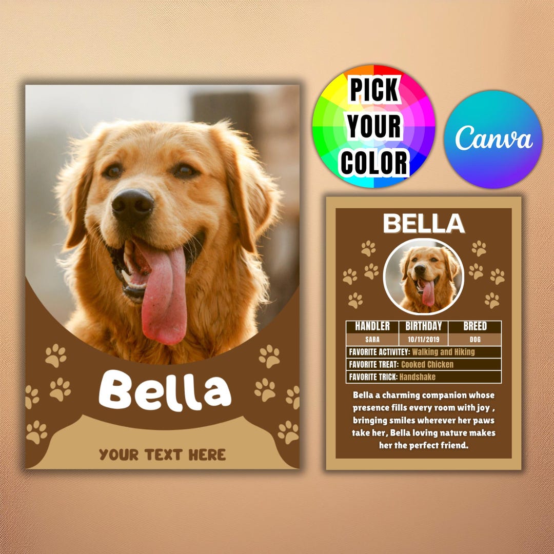 Custom Dog Trading Card Template, Editable Pet Card Canva Template ...