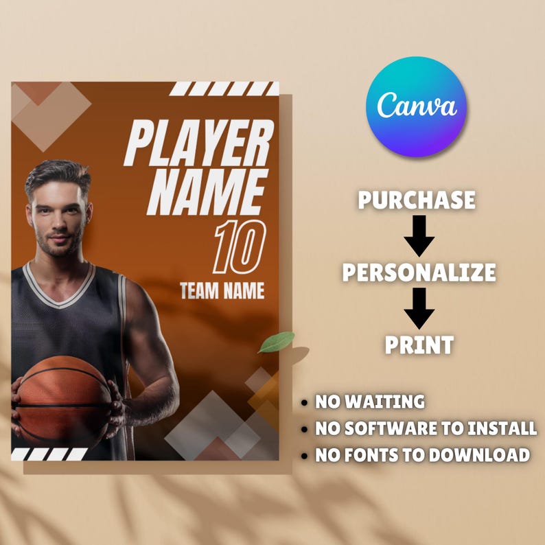 Poster Football Player Template DIY Sport Poster Printable Customizable ...