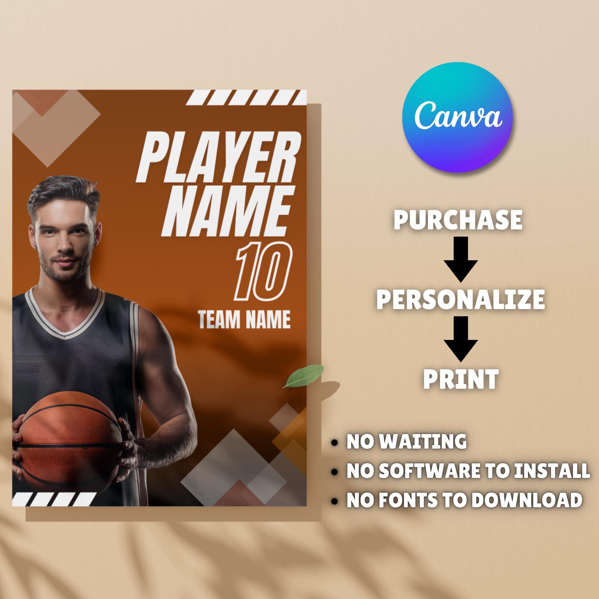 Poster Football Player Template DIY Sport Poster Printable Customizable ...