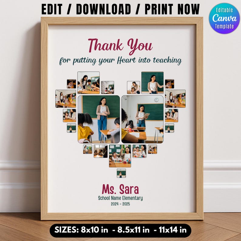 Thank You Teacher Photo Collage Gift for Teacher, Personalized Photo ...