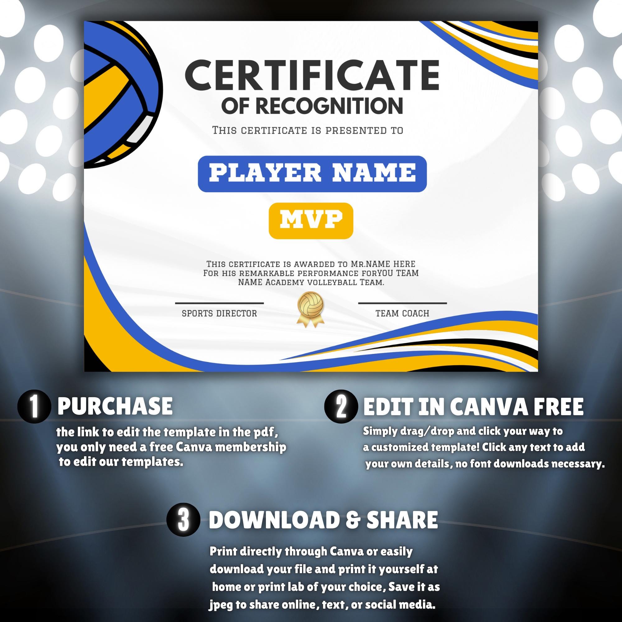 Editable Printable Volleyball Team Certificate End of Season Custom ...