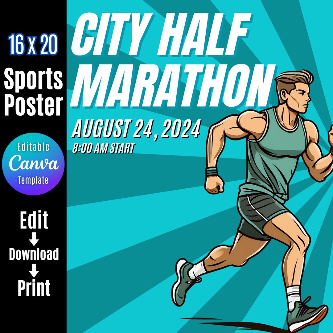 Marathon Running Poster Editable Template DIY Sport Poster Printable ...