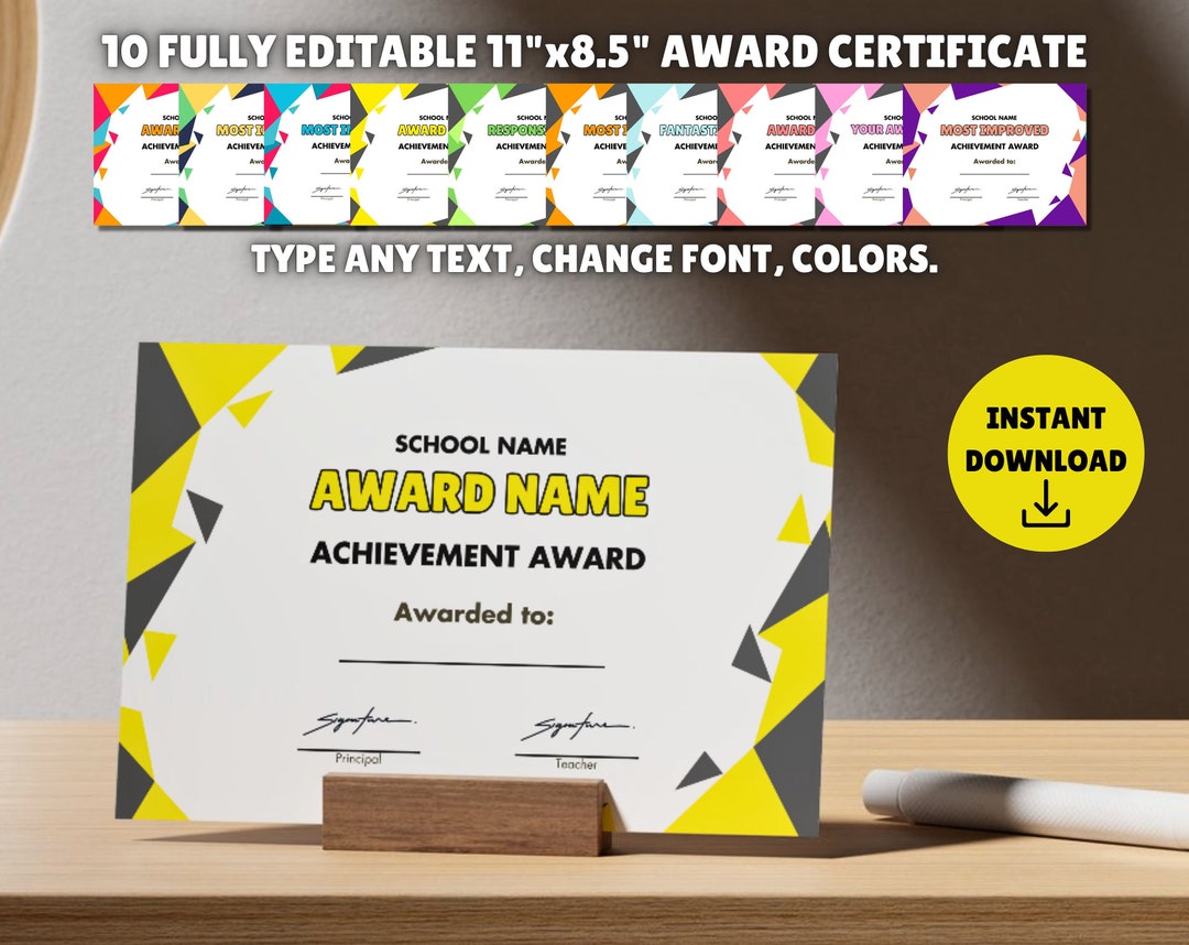 School Classroom Printable Award Certificate Canva Template Bundle ...