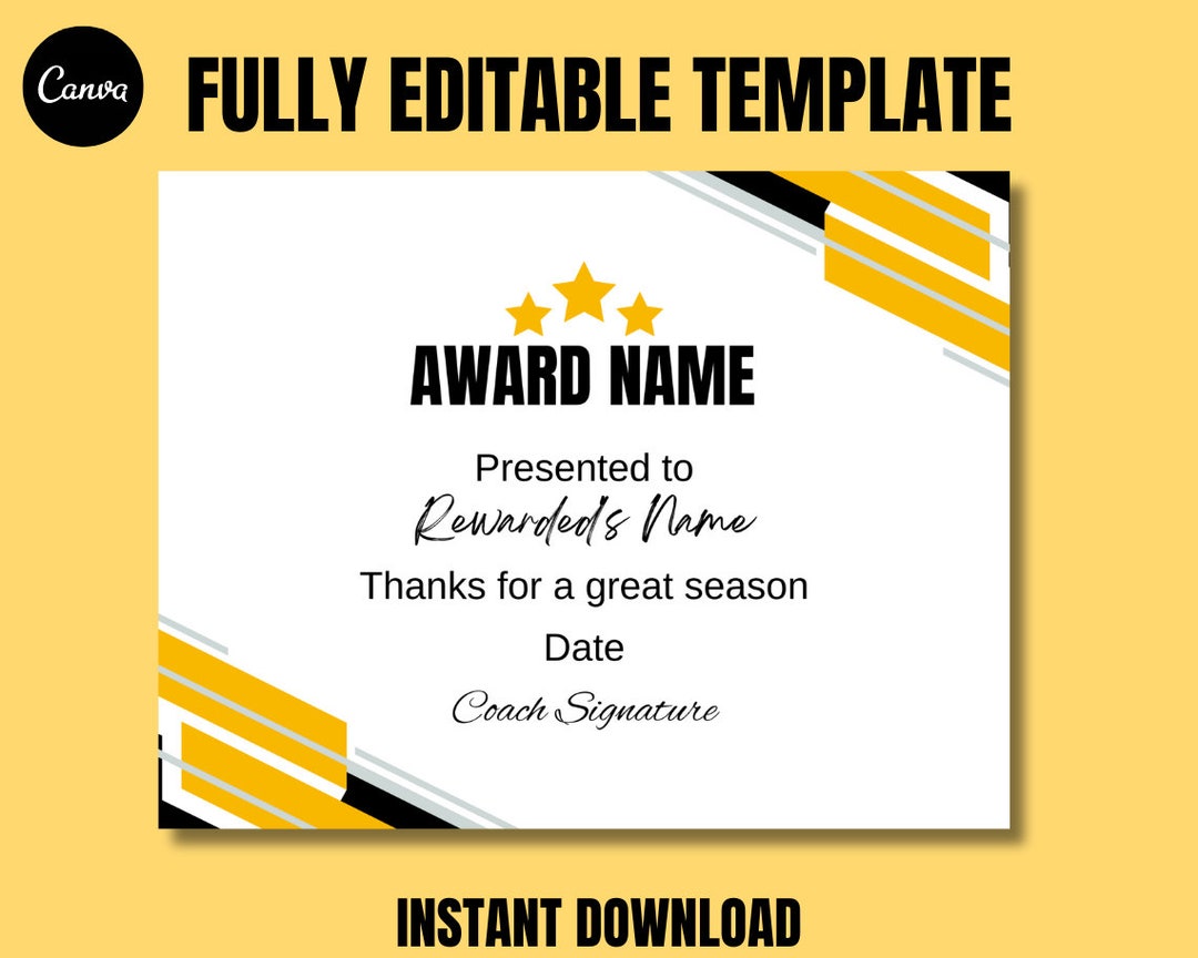 Editable Simple Certificate Award Canva Template, Printable End of ...