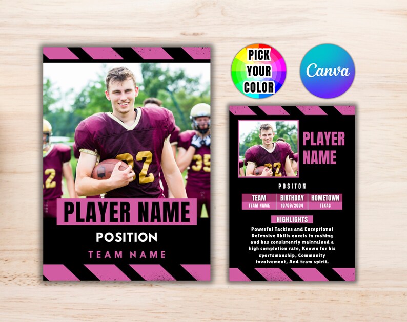 Football Trading Cards Template, Custom DIY Sports Card, Personalized ...