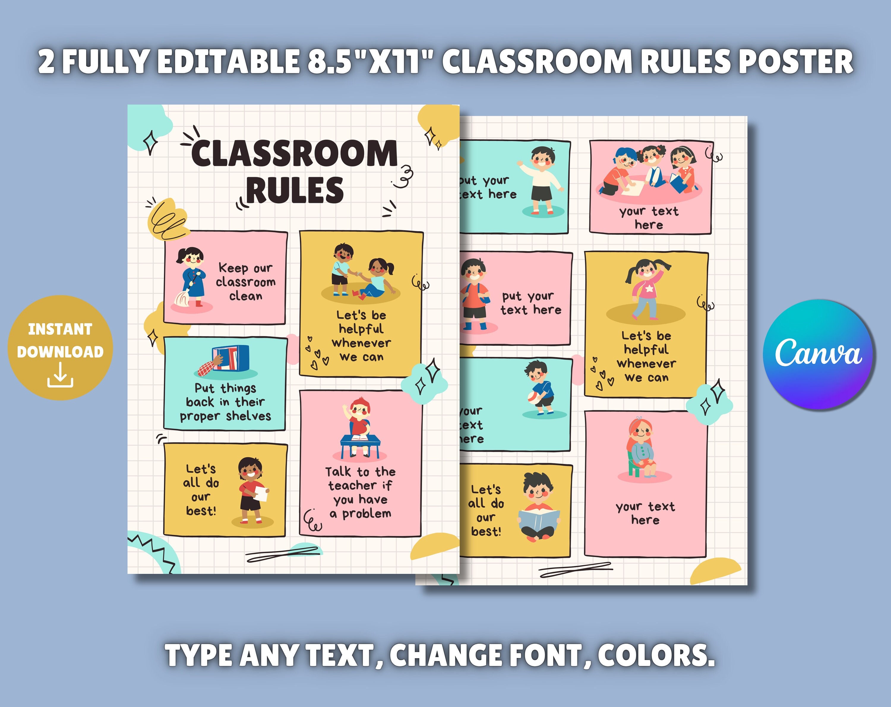 Editable Classroom Rules Poster Class Expectations Template Bundle ...