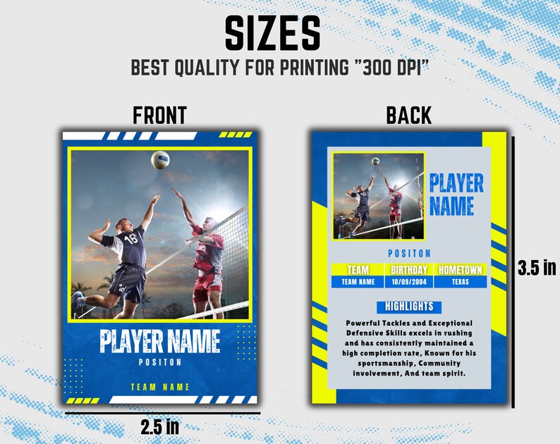 Editable Volleyball Trading Cards Template Personalized DIY Sport Card ...