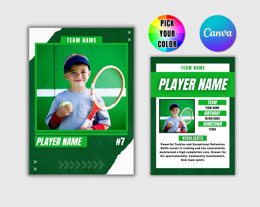 Customizable Tennis Trading Card Template, DIY Sports Card (canva) - Etsy