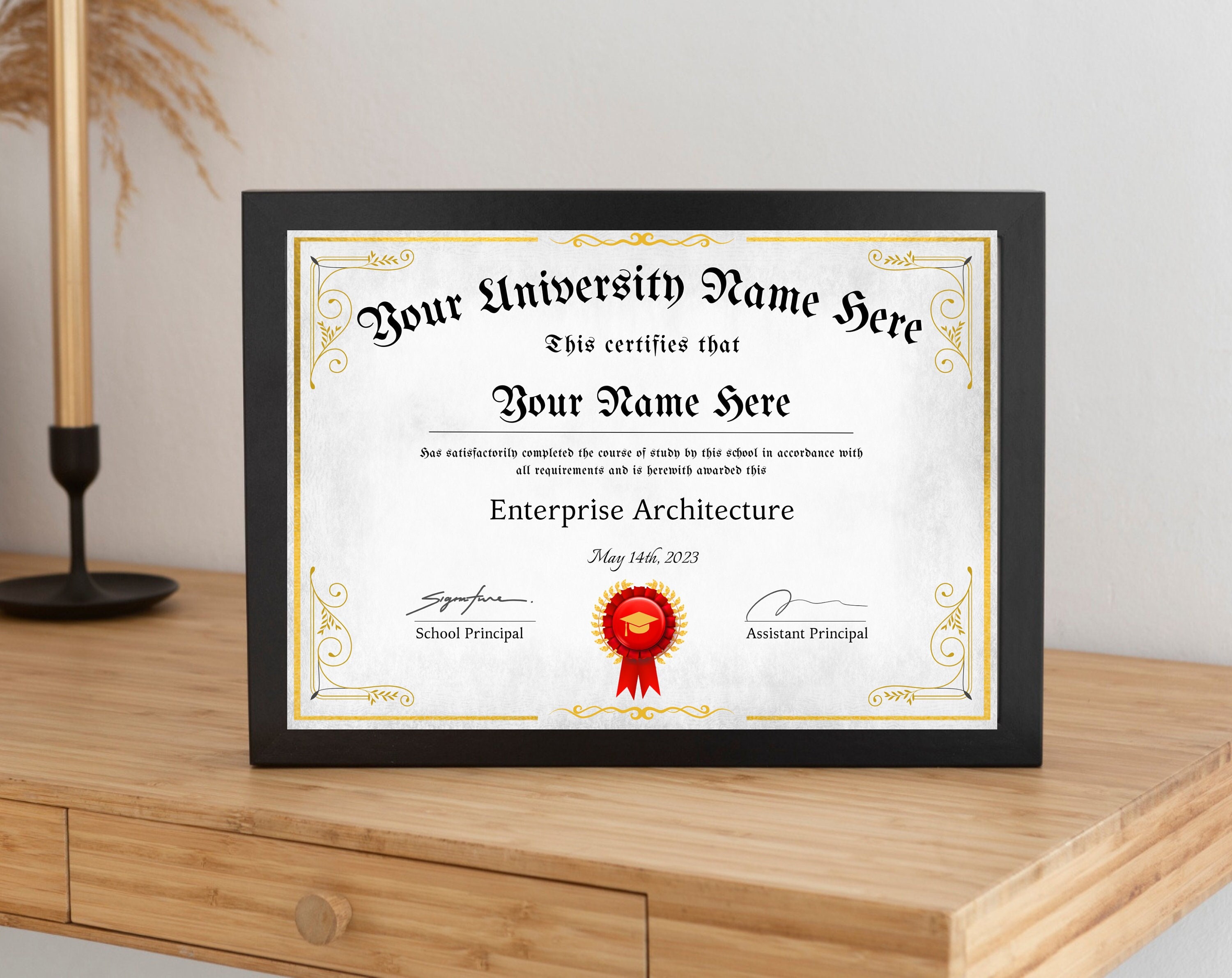 Editable Certificate of Highschool & College Gold Border Customizable ...
