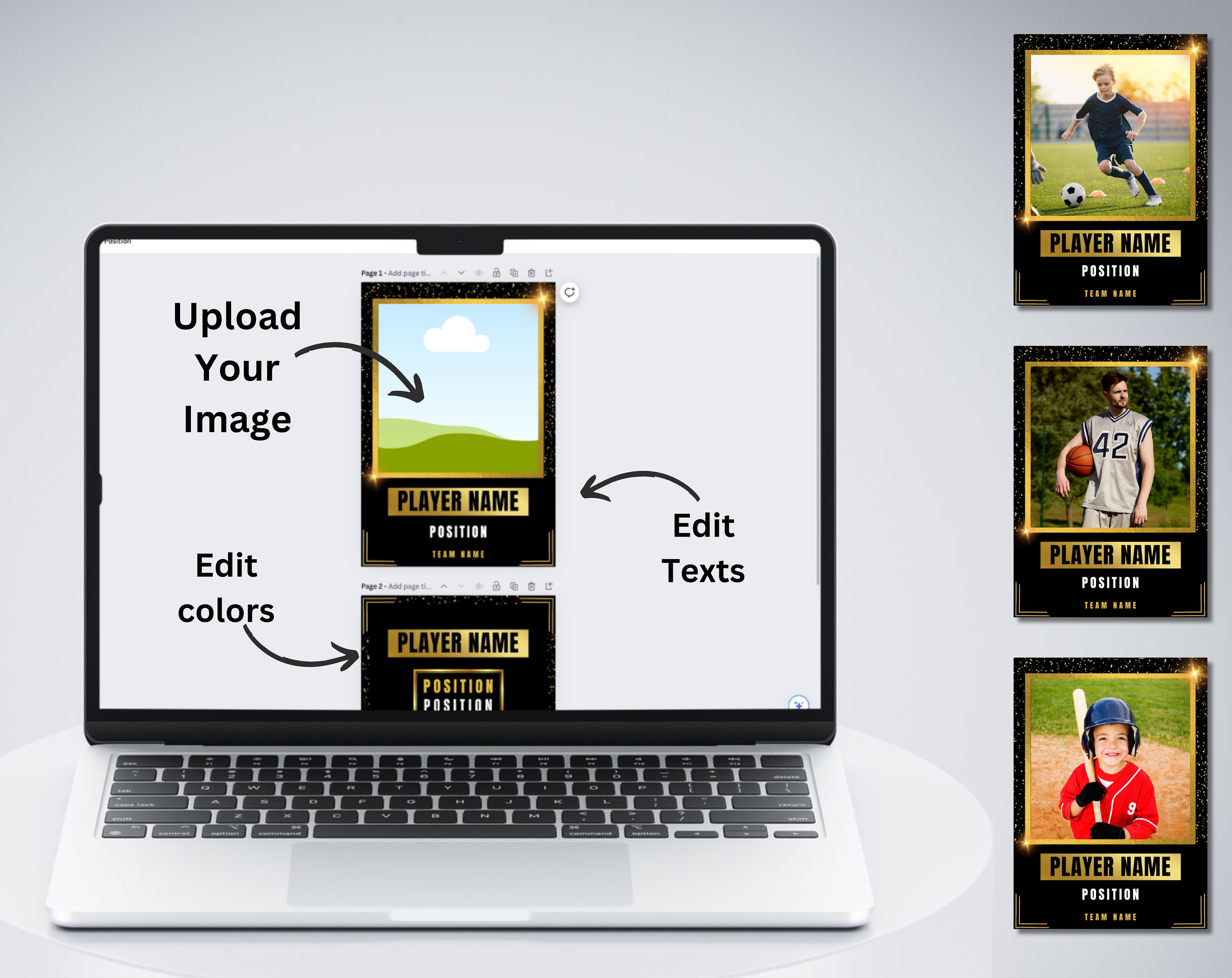 Editable Soccer Trading Cards Template Personalized DIY Golden Sport ...