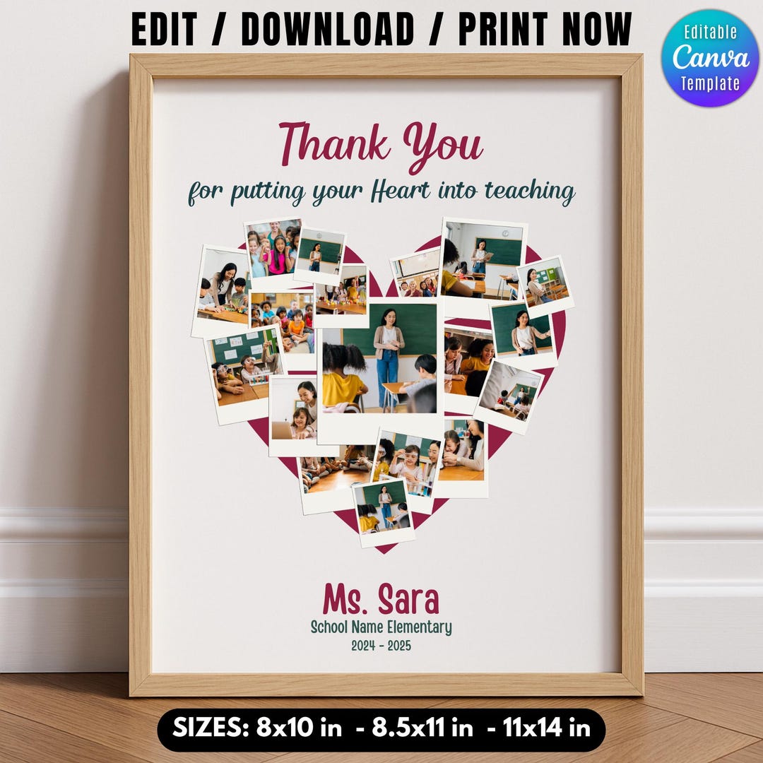 Thank You Teacher Photo Collage Gift for Teacher, Personalized Photo ...