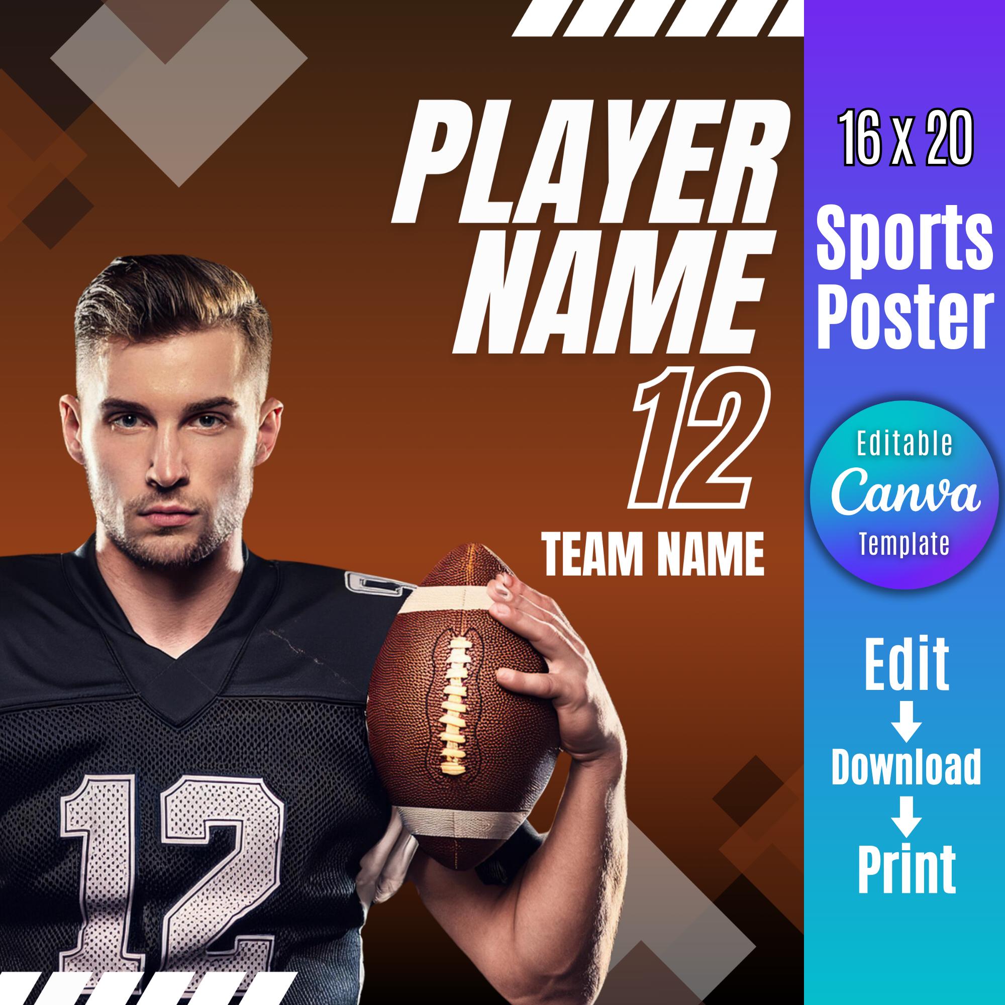 Football Player Poster Template DIY Sport Poster Printable Customizable ...