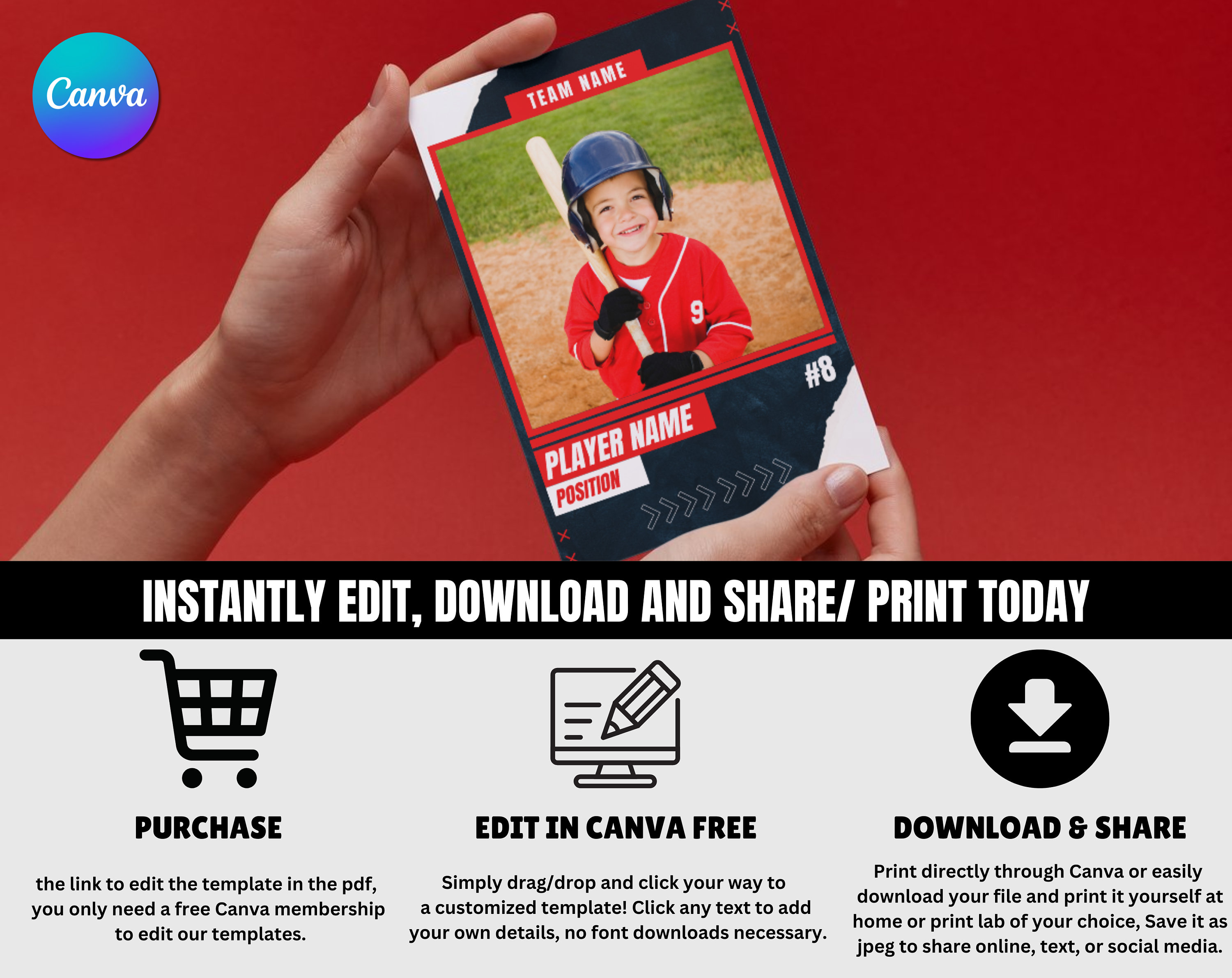 Baseball Trading Cards Editable Template, Customizable DIY Sports Card ...