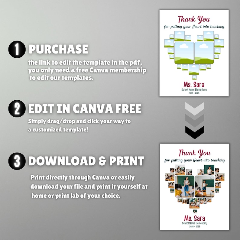 Thank You Teacher Photo Collage Gift for Teacher, Personalized Photo ...