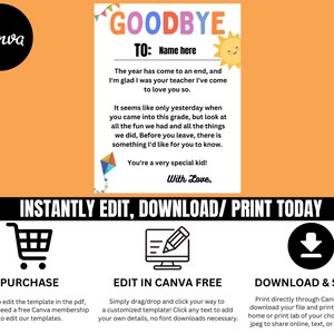Editable Teacher Goodbye Letter to Kids Template, End of School Letter ...
