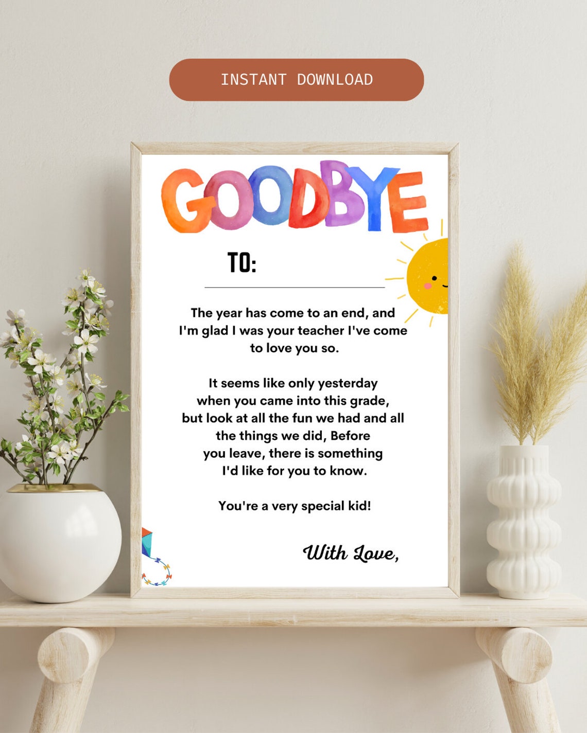 Printable End of School Letter Gift From Teacher 2023, Goodbye Poem for ...
