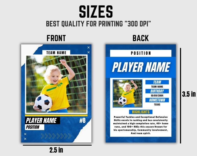 Editable Soccer Trading Cards Template Personalized DIY Sport Card ...