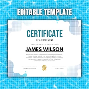 Swimming Award Certificate Canva Template (digital Download) - Etsy
