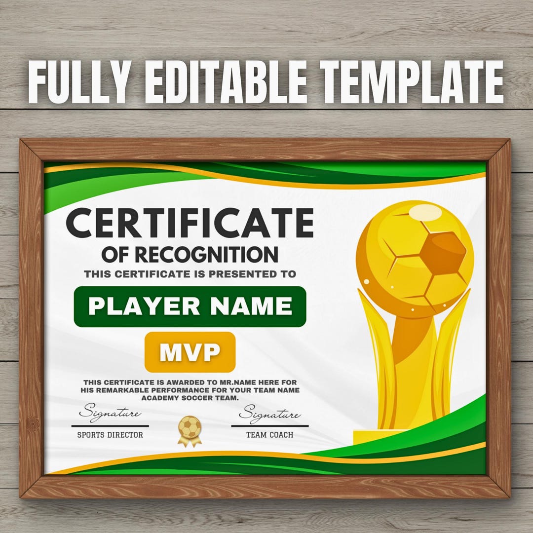 Custom Soccer Award End of Season/year Team Party Certificate Canva ...