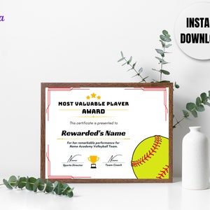 Editable Softball Award Certificate, Team Party Printable, Canva ...