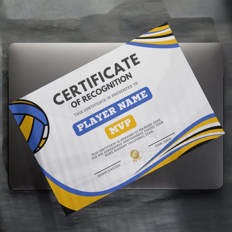 Editable Printable Volleyball Team Certificate End of Season Custom ...